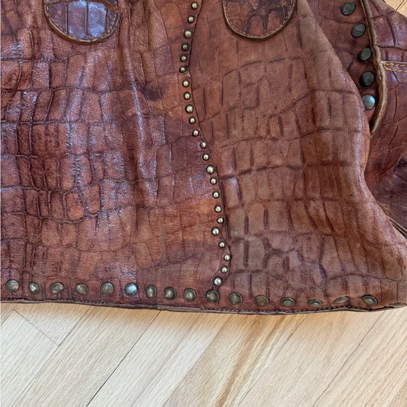 Bags | Vintage Slouchy Shoulder Bag Brown Croc Embossed Leather Et ...